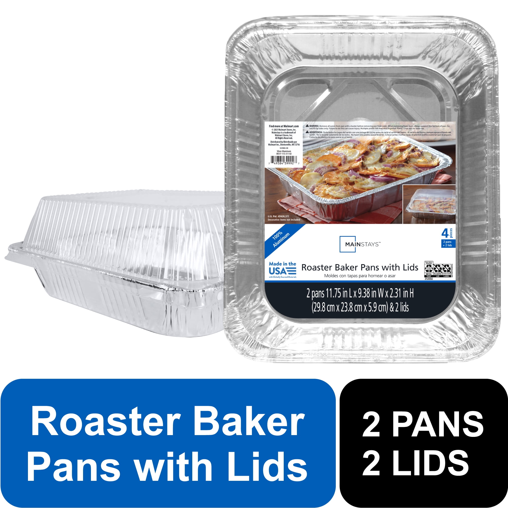 Mainstays Aluminum Roaster & Baker Pans with Lid, 11.75" x 9.38" x 2.31 ...