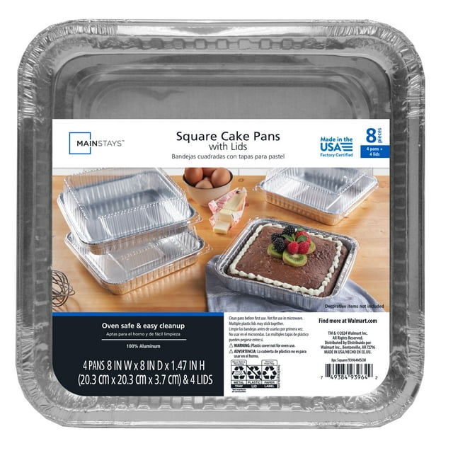 Mainstays Aluminum Square Cake Pans with Lids, 8 x 8 x 2.75 inch ...