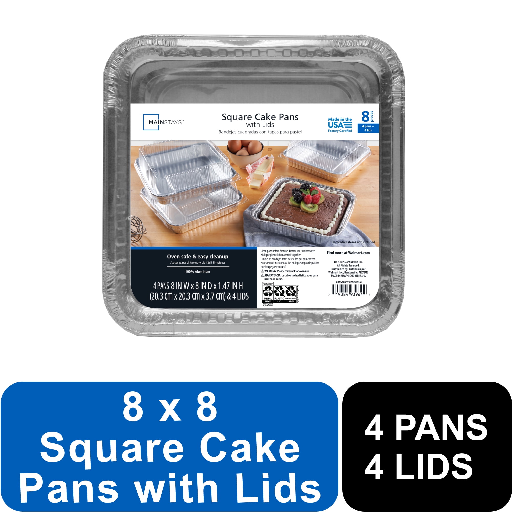 Mainstays 8" Aluminum Square Cake Pans with Lids, 4 Count - Walmart.com