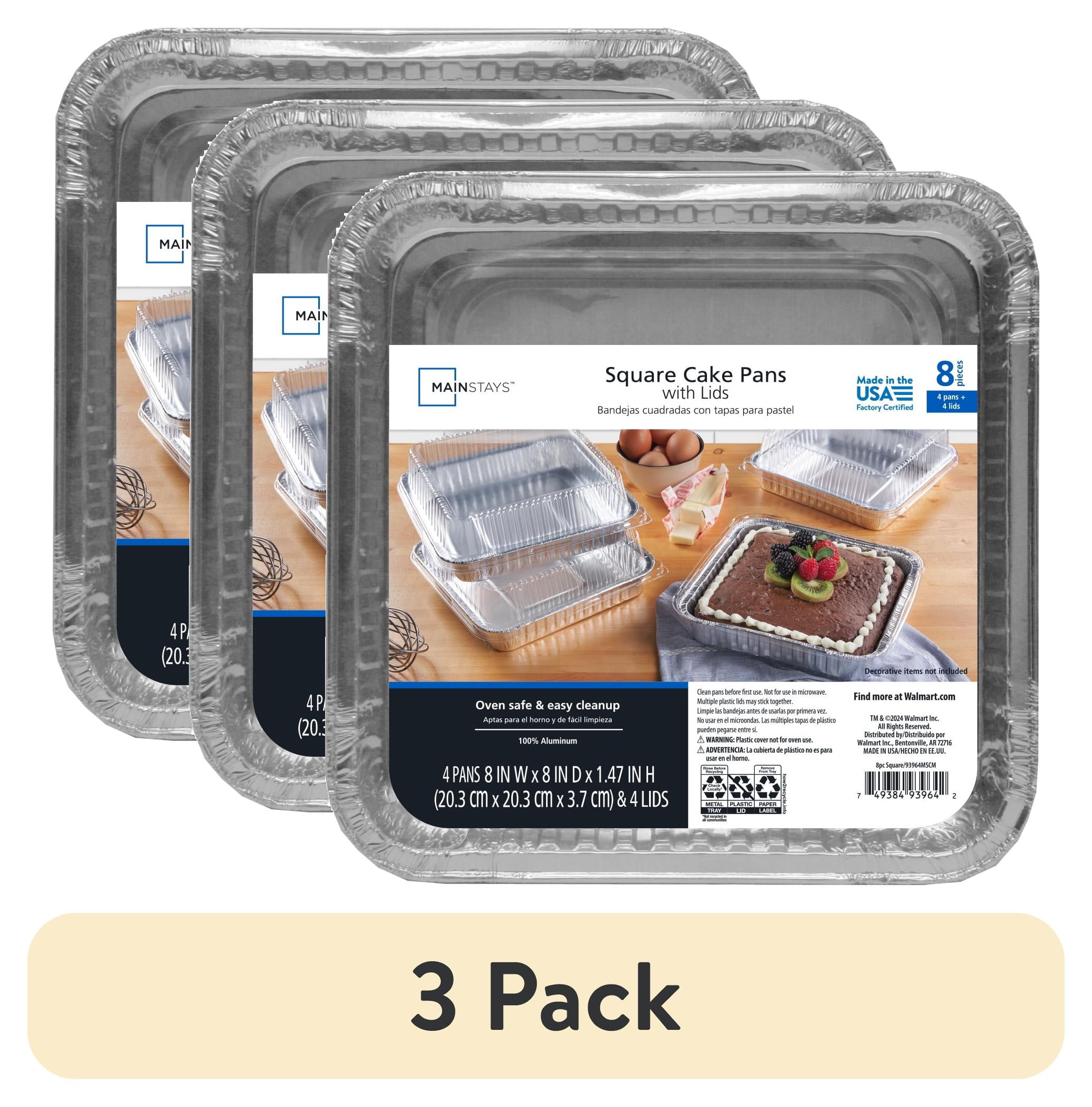 (3 pack) Mainstays Aluminum Square Cake Pans with Lids, 8 x 8 x 2.75 ...