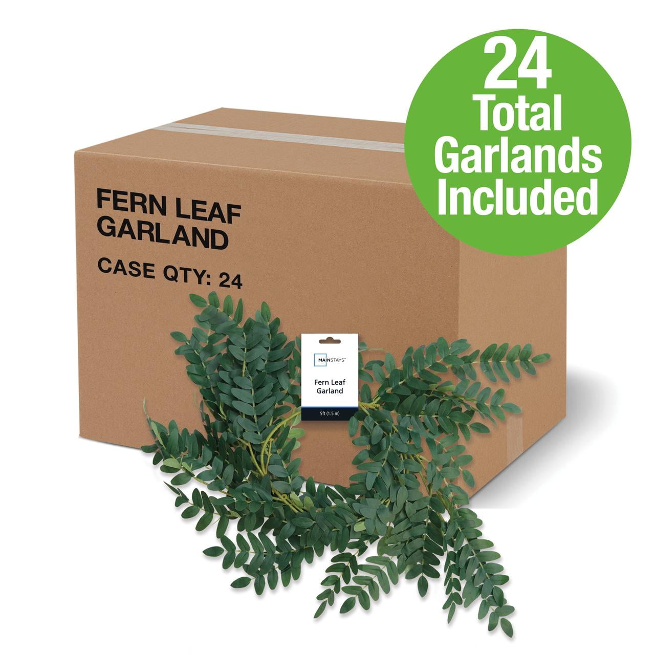Mainstays 5' Artificial Green Leaf Fern Garland, 24pk - Walmart ...