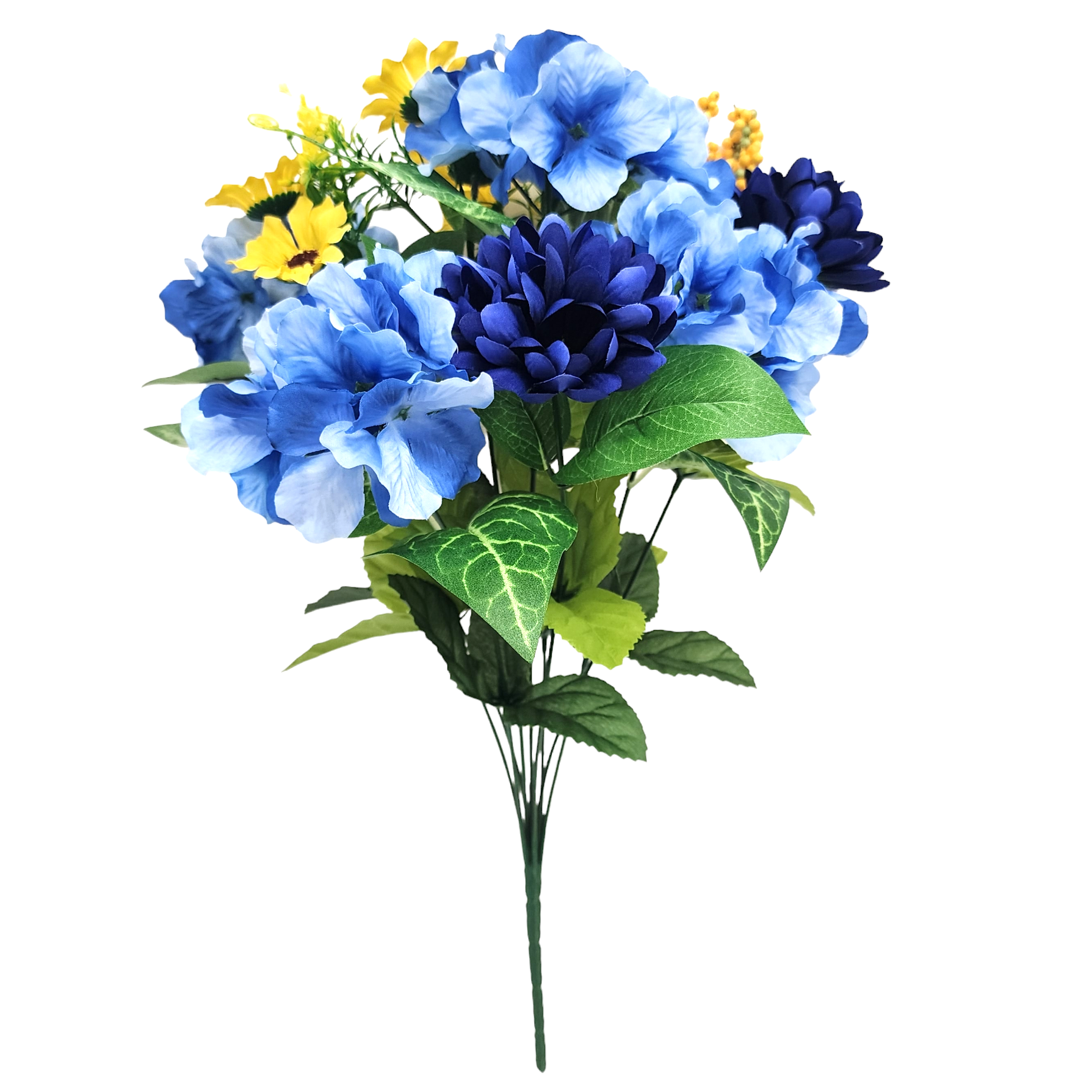 Mainstays Artificial Blue & Yellow Hydrangea Summer Floral Bush 18in ...