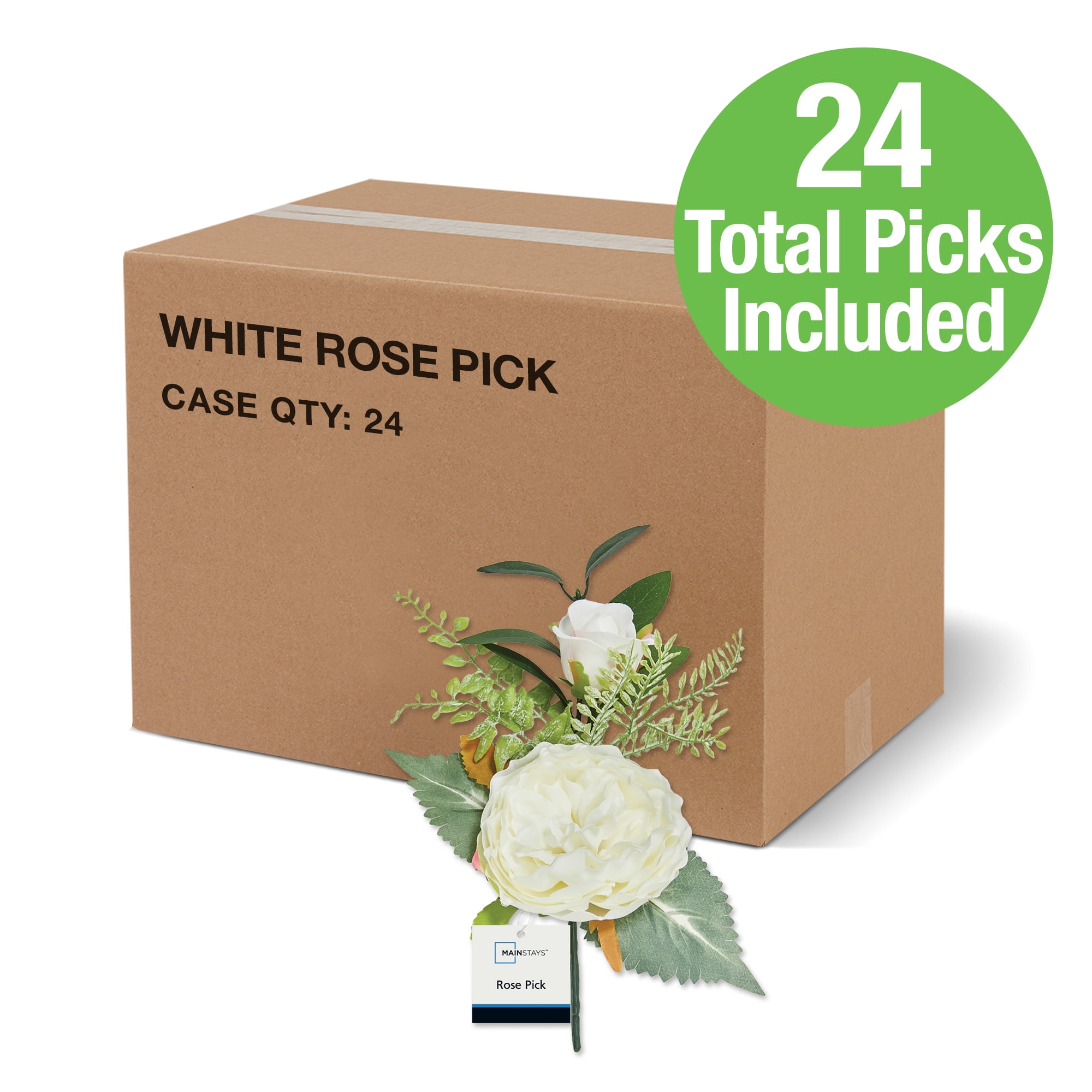 Mainstays 9in Artificial White Cabbage Rose Bouquet Pick 24pk Faux ...