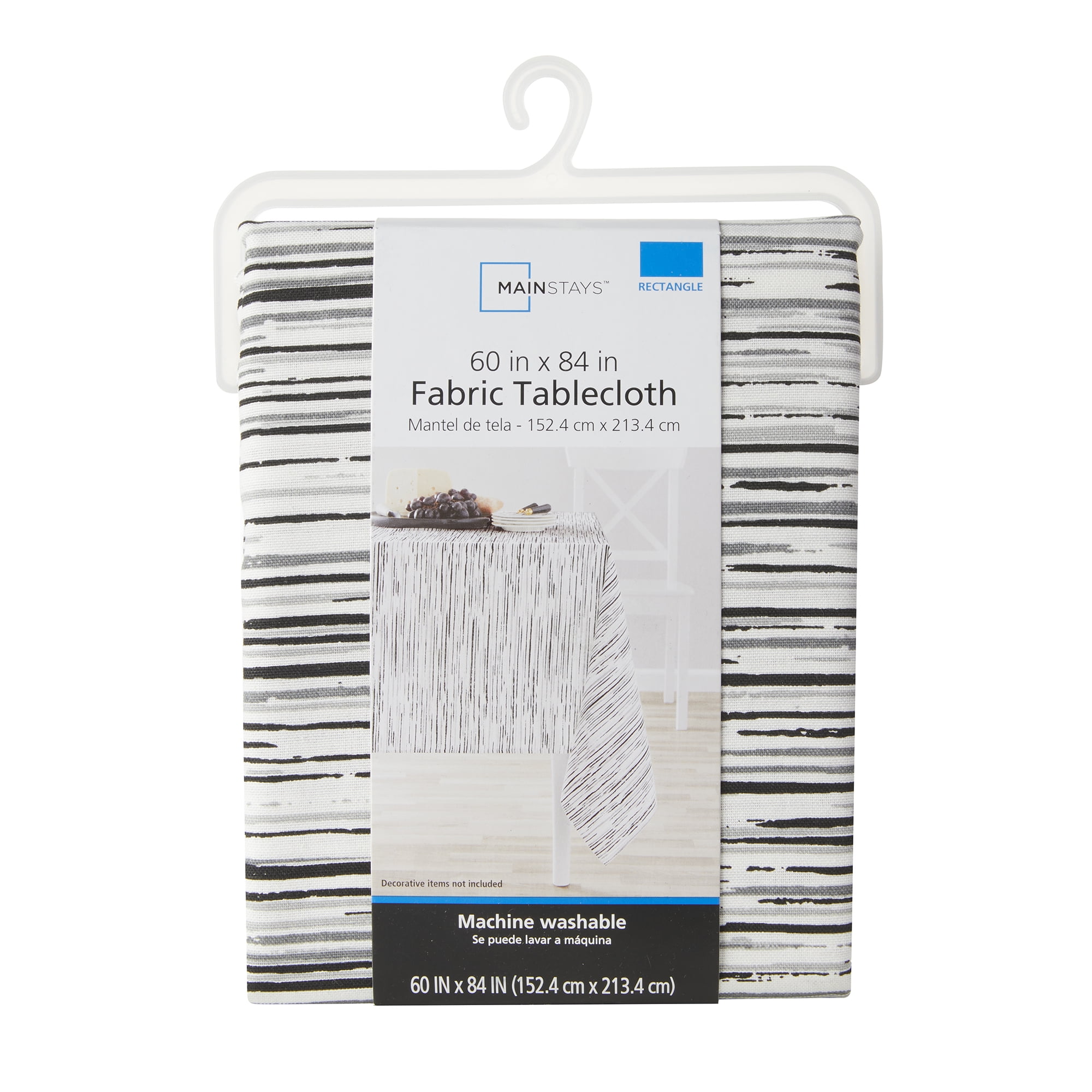 Mainstays Artistic Black and White Striped Tablecloth, Standard Size ...