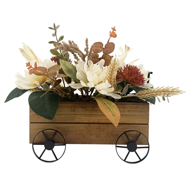 Mainstays Autumn Multicolor Faux Floral Natural Wood Wagon Crate ...