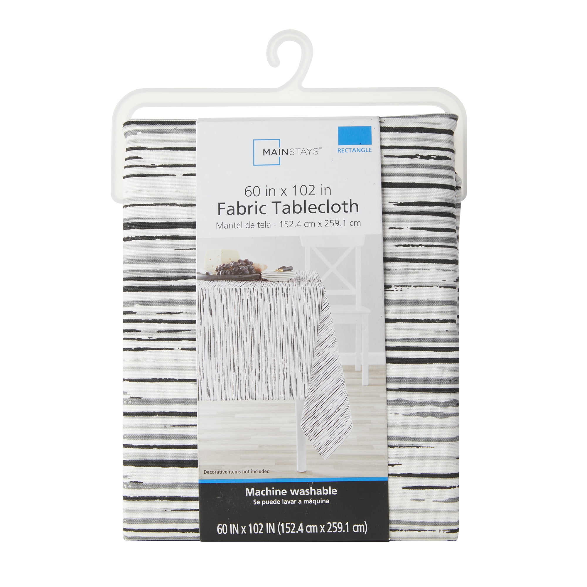 Mainstays Artistic Black and White Striped Tablecloth, Standard Size ...
