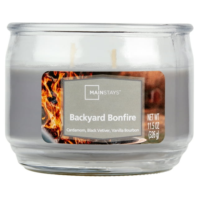 Mainstays Backyard Bonfire Scented 3-Wick Glass Jar Candle, 11.5 oz ...