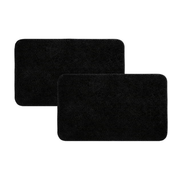 Mainstays Basic 2-Piece Polyester Bath Rug Set, 20" x 32", Black ...