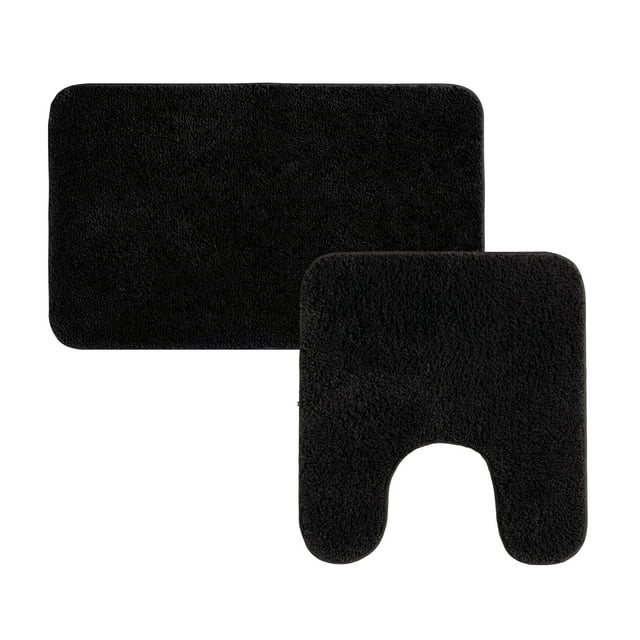 Mainstays 2 Piece Bath Rug Set 20x32 and Contour Rug Rich Black Plush ...
