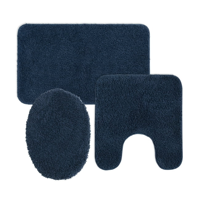 Mainstays Basic 3 Piece Polyester Bath Rug Set, 20" x 32" Rug, Contour ...