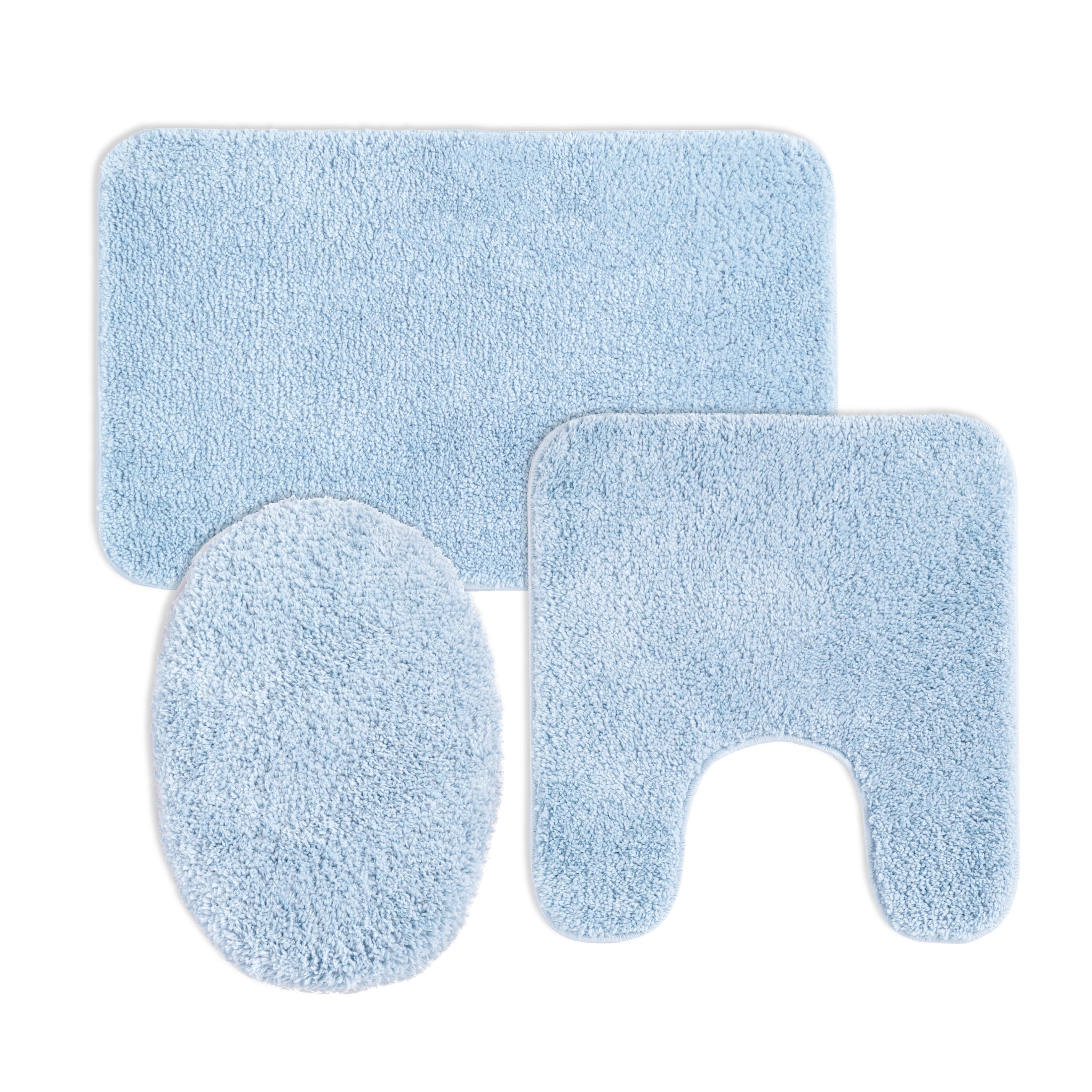 Mainstays Basic 3-Piece Polyester Bath Rug Set: Blue Shell, Contour, Lid Cover and 20" x 32 ...