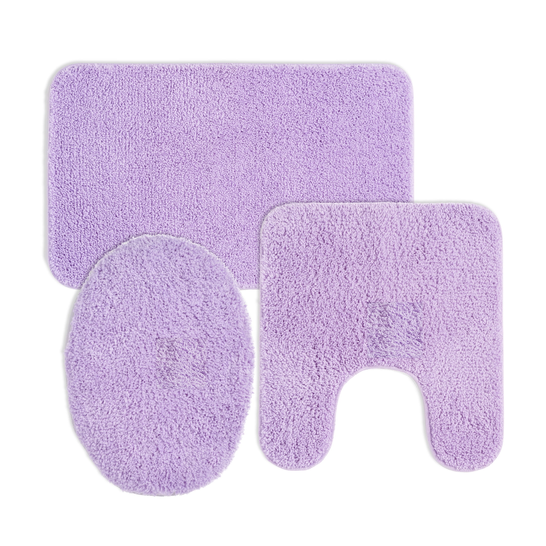 Mainstays Basic 3-Piece Polyester Bath Rug Set: Lavendar, Contour, Lid ...