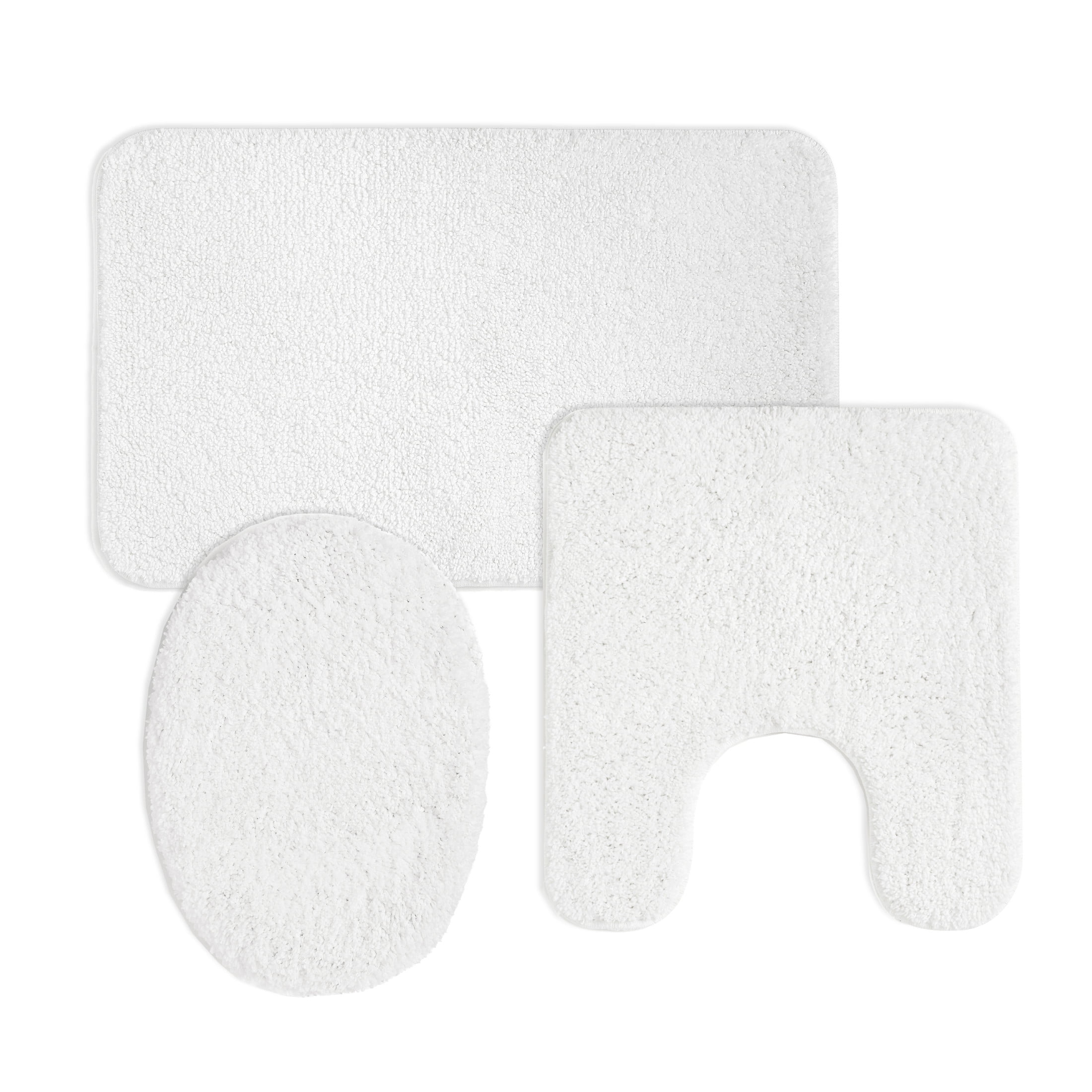 Mainstays Basic 3-Piece Polyester Bath Rug Set: White, Contour, Lid ...