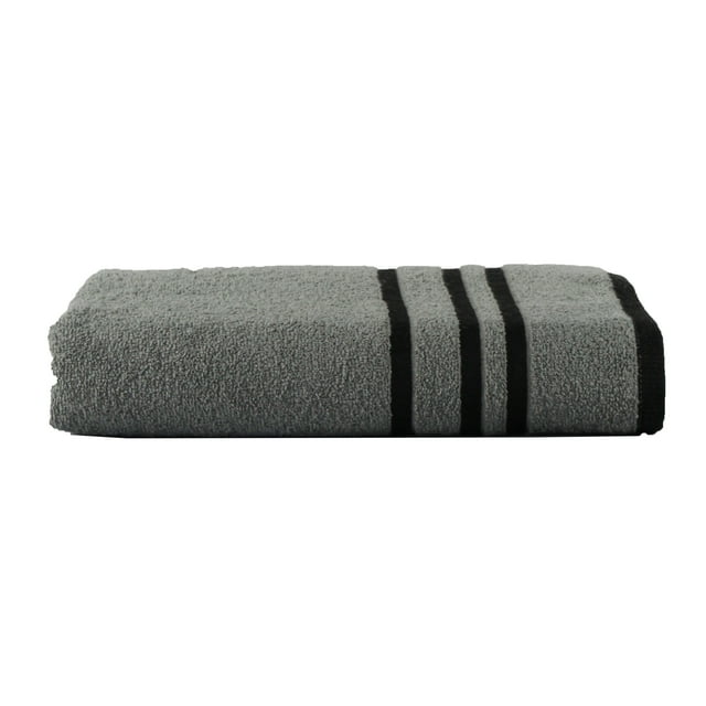 Mainstays Basic Bath Collection - Single Adult Bath Towel, Grey Stripe ...