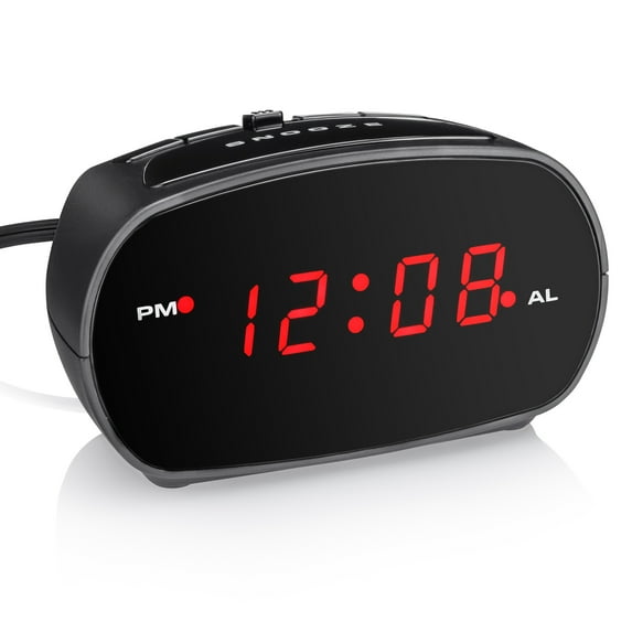 Mainstays Basic Black Digital Alarm Clock with Red LED Display ...