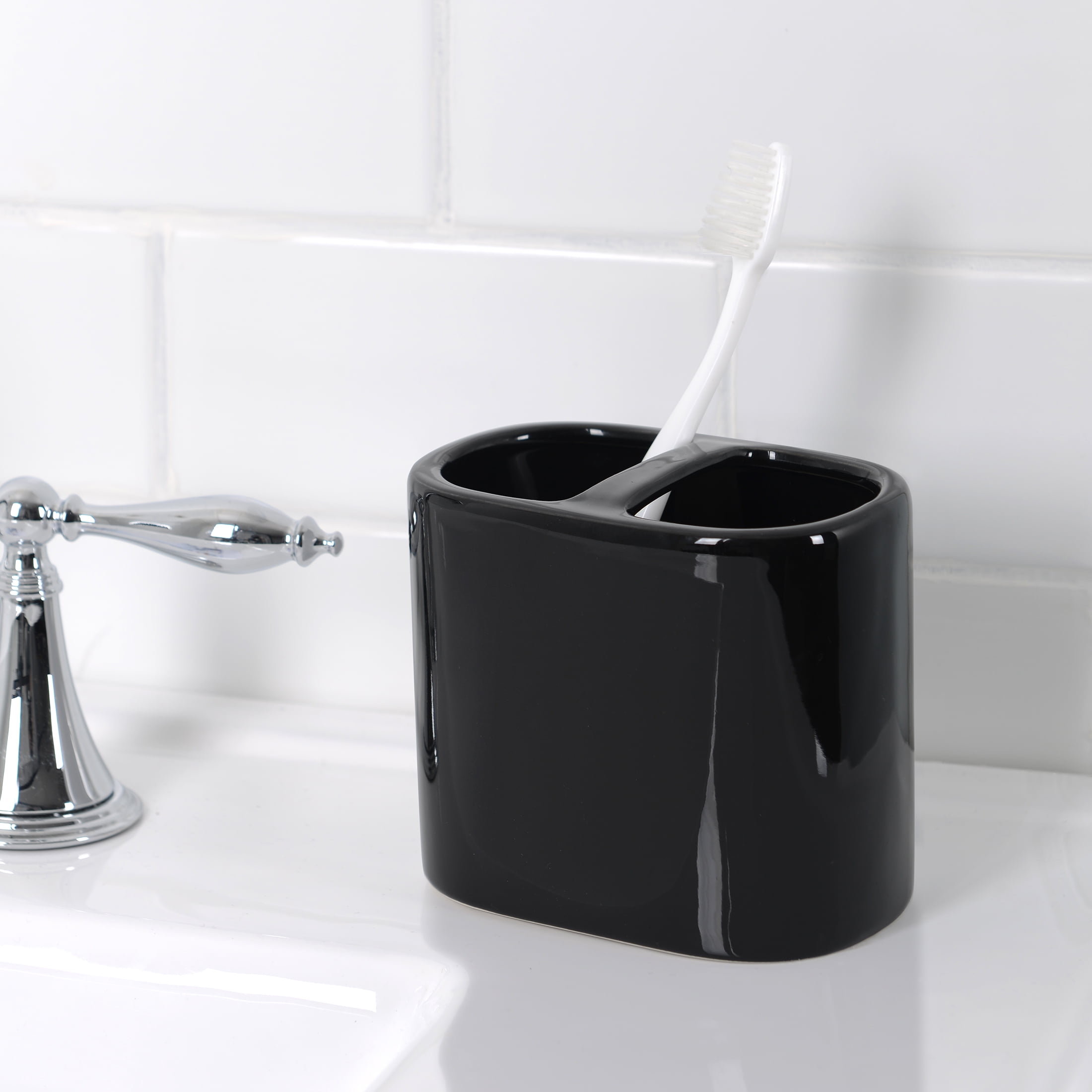 Mainstays Basic Rich Black Ceramic Toothbrush Holder for Adults ...