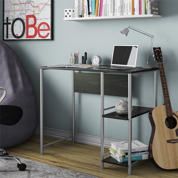 Mainstays Basic Metal Student Computer Desk, True Black Oak - Walmart ...