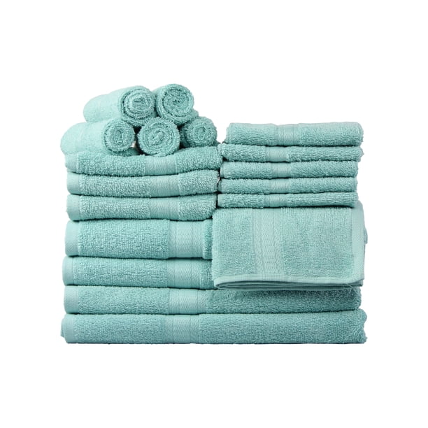 Mainstays Basic Solid 18-Piece Bath Towel Set Collection, Aqua ...