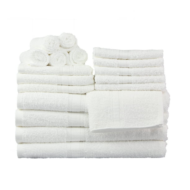 Mainstays Basic Solid 18-Piece Bath Towel Set Collection, White ...