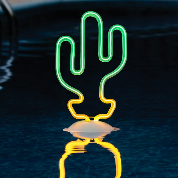 Mainstays Battery-Operated Cactus Neon Floating Light with Thermometer ...
