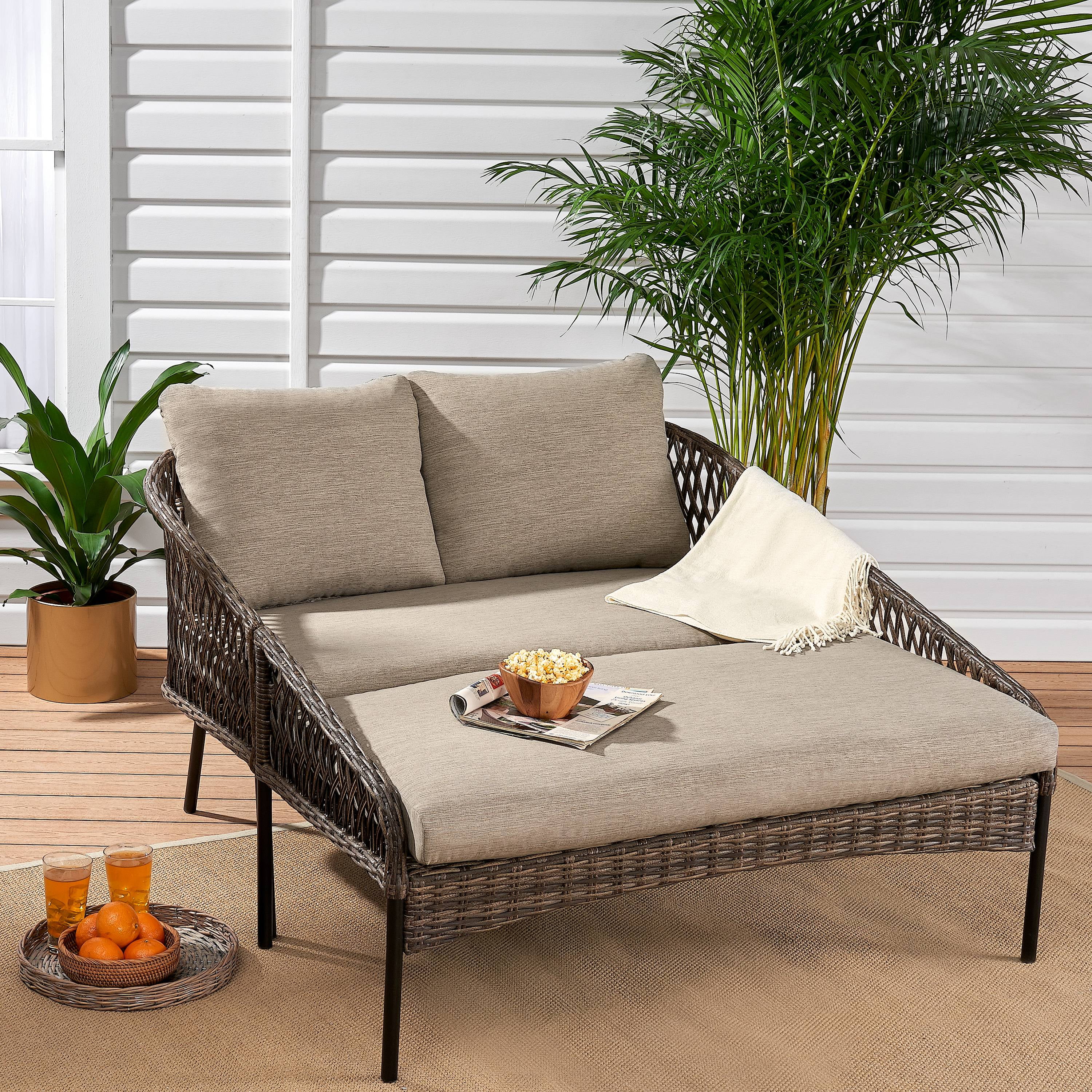 Mainstays Battle Creek Patio Wicker Daybed with Taupe/Gray Cushions ... Mainstays Battle Creek Patio Wicker Daybed with Taupe/Gray Cushions ...