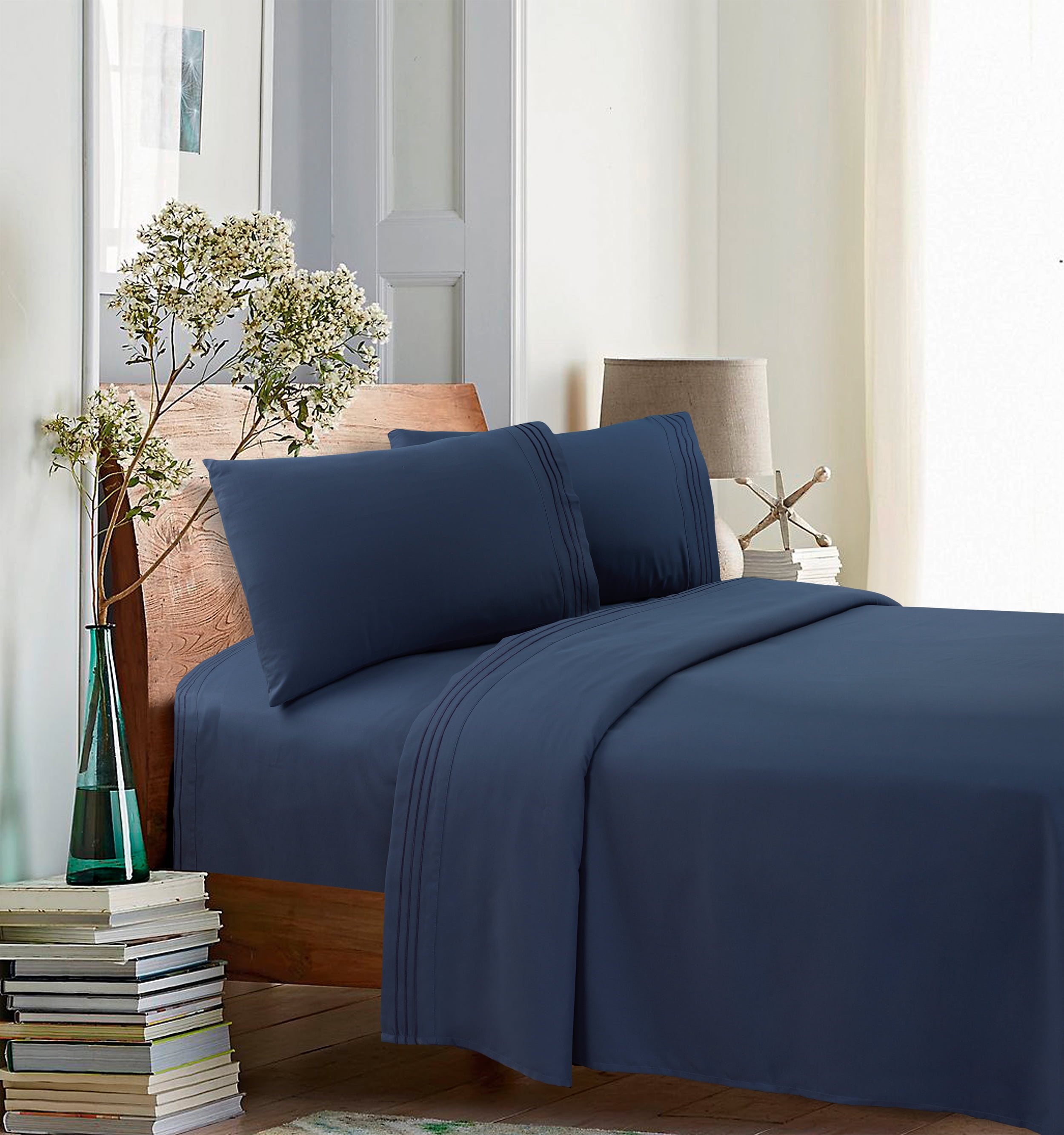 Luxury Microfiber Twin Bed Sheet Set - Washed Indigo, Pieces - Walmart.com