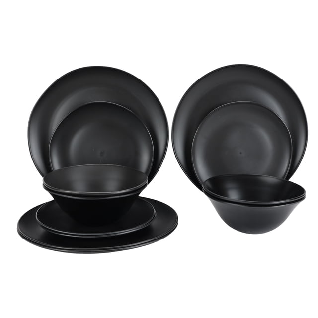 Mainstays - Black 12-Piece Eco-Friendly Recycled Plastic Dinnerware Set ...