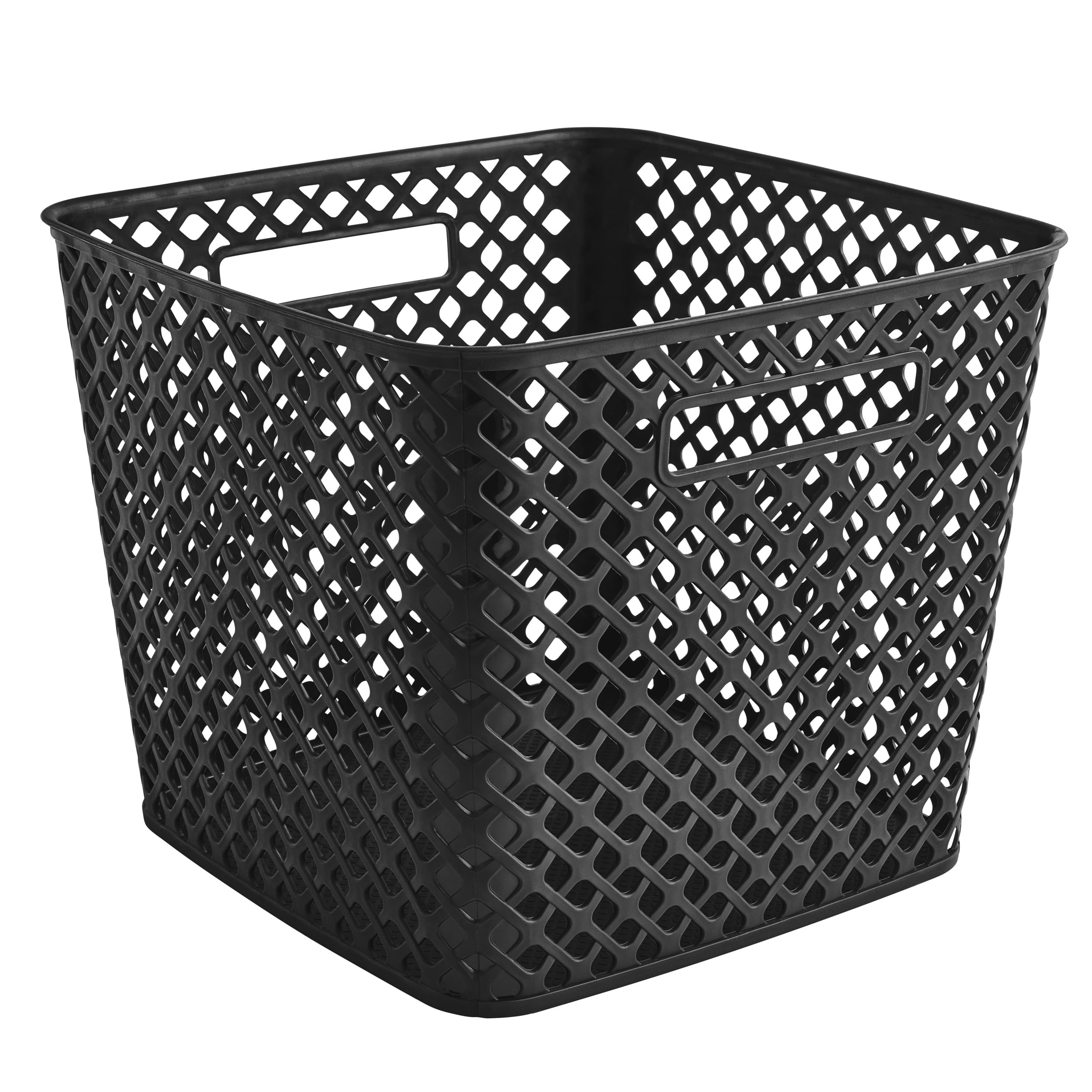 Mainstays Cube Black Decorative Plastic Storage Basket, 13 in x 11 in ...