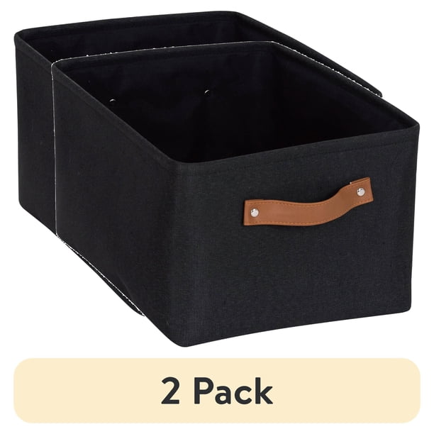 (2 pack) Mainstays Black Fabric Canvas Storage Basket with PU Handles ...