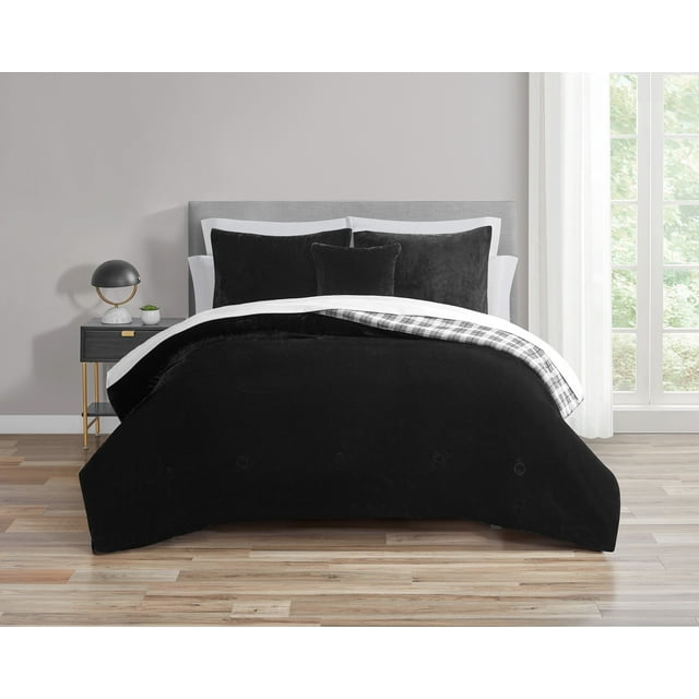Mainstays 7 Piece Black Faux Fur Bed in a Bag Comforter Set with Sheets ... Mainstays 7 Piece Black Faux Fur Bed in a Bag Comforter Set with Sheets ...