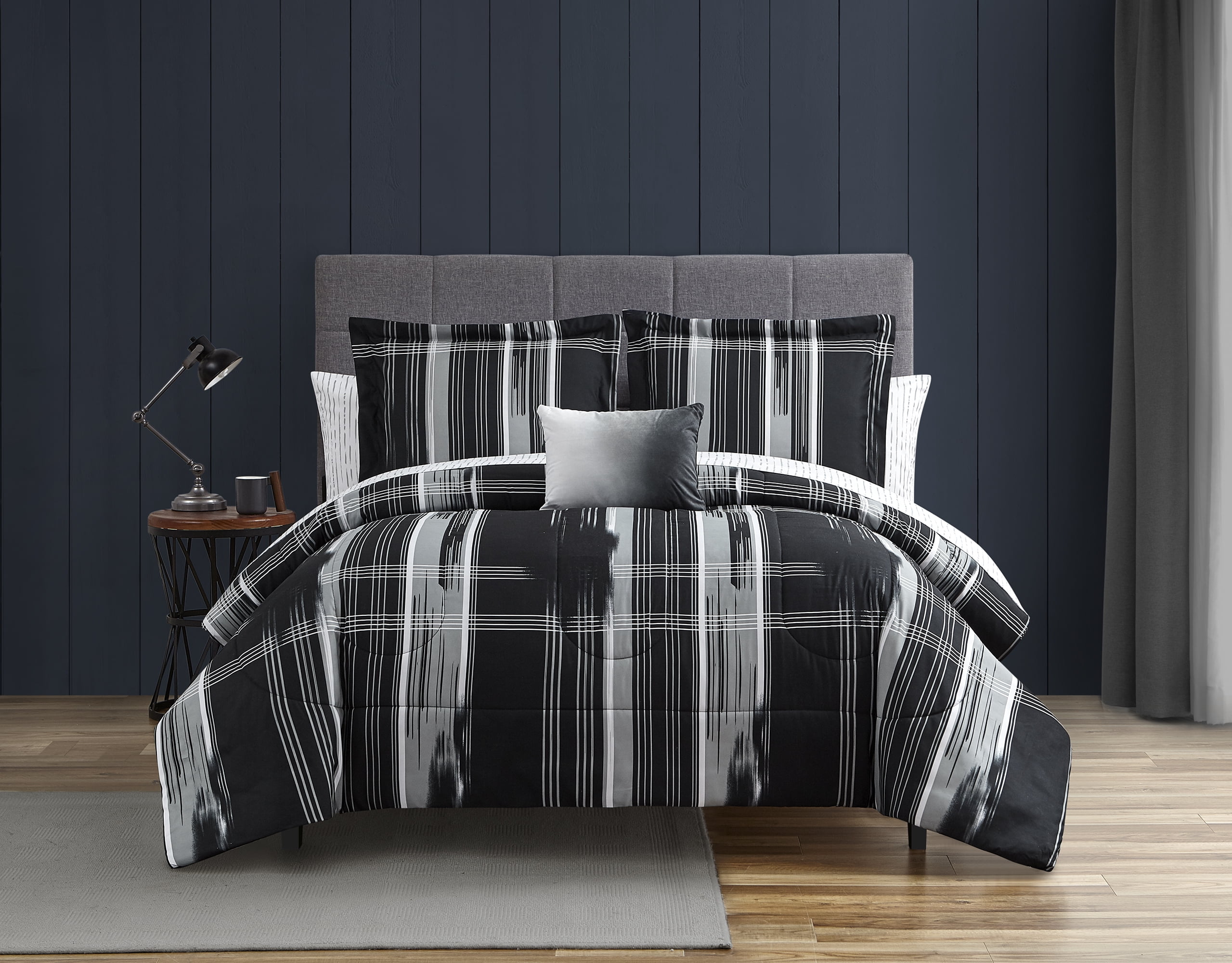 Mainstays Black Plaid Queen Comforter Set - Stylish Bedding - Walmart.com