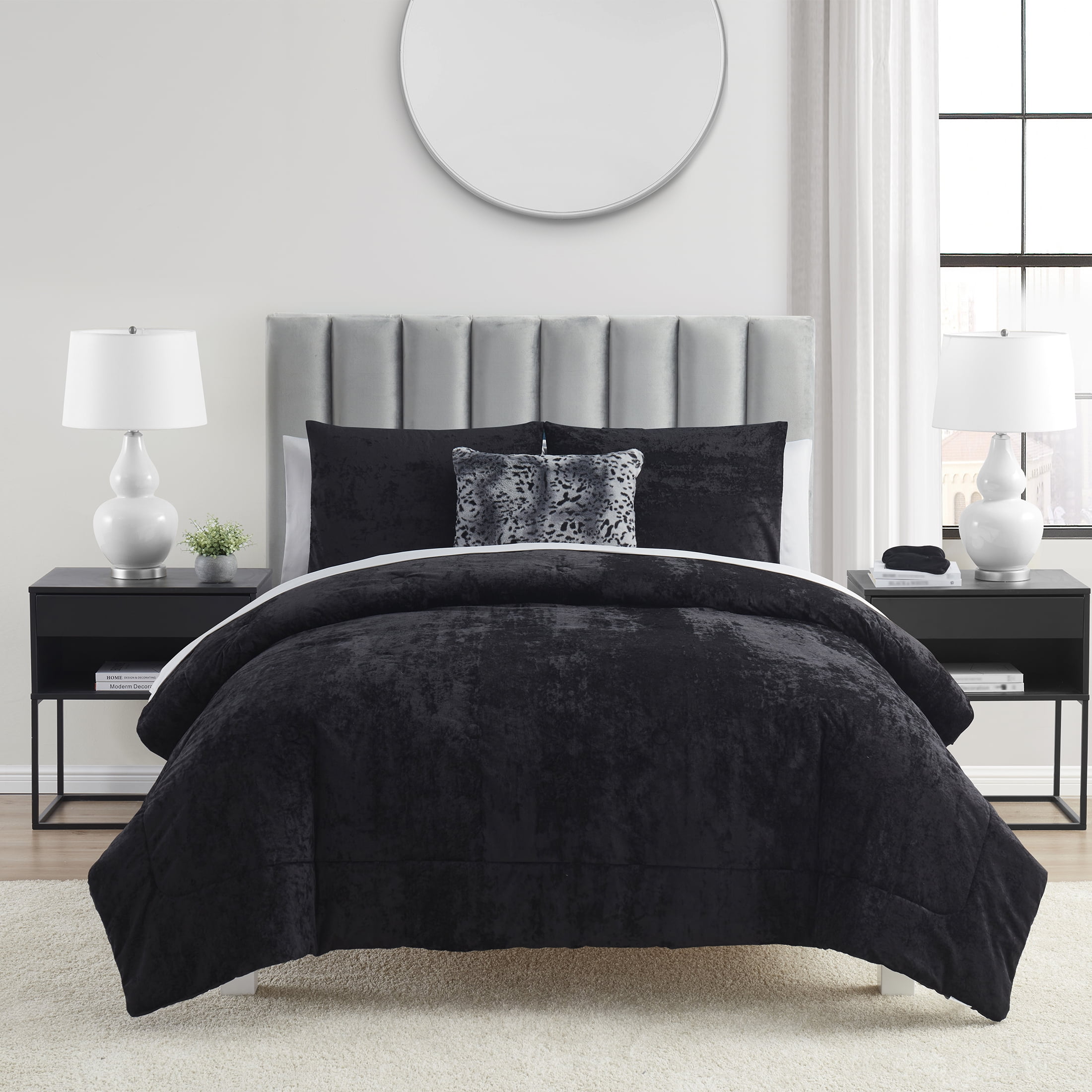 Mainstays Black Velvet 10 Piece Bed in a Bag Comforter Set with Sheets ...