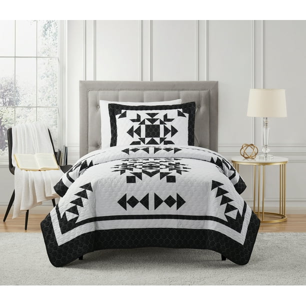Mainstays 5 Piece Black & White Quilt Set with Sheets, Twin - Walmart ...