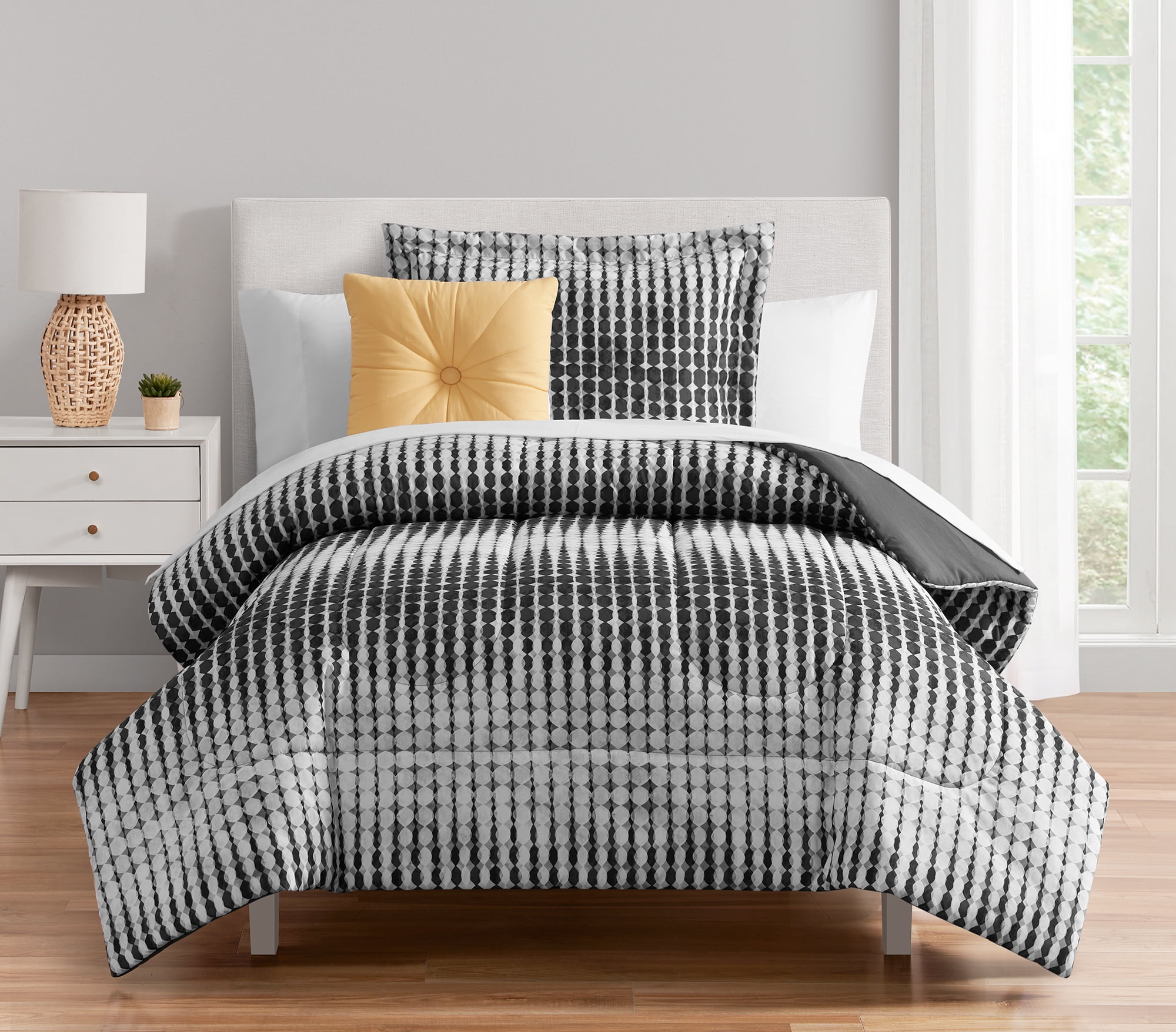 Mainstays Black and White Geo Stripe 7 Piece Bed in a Bag Comforter Set ...