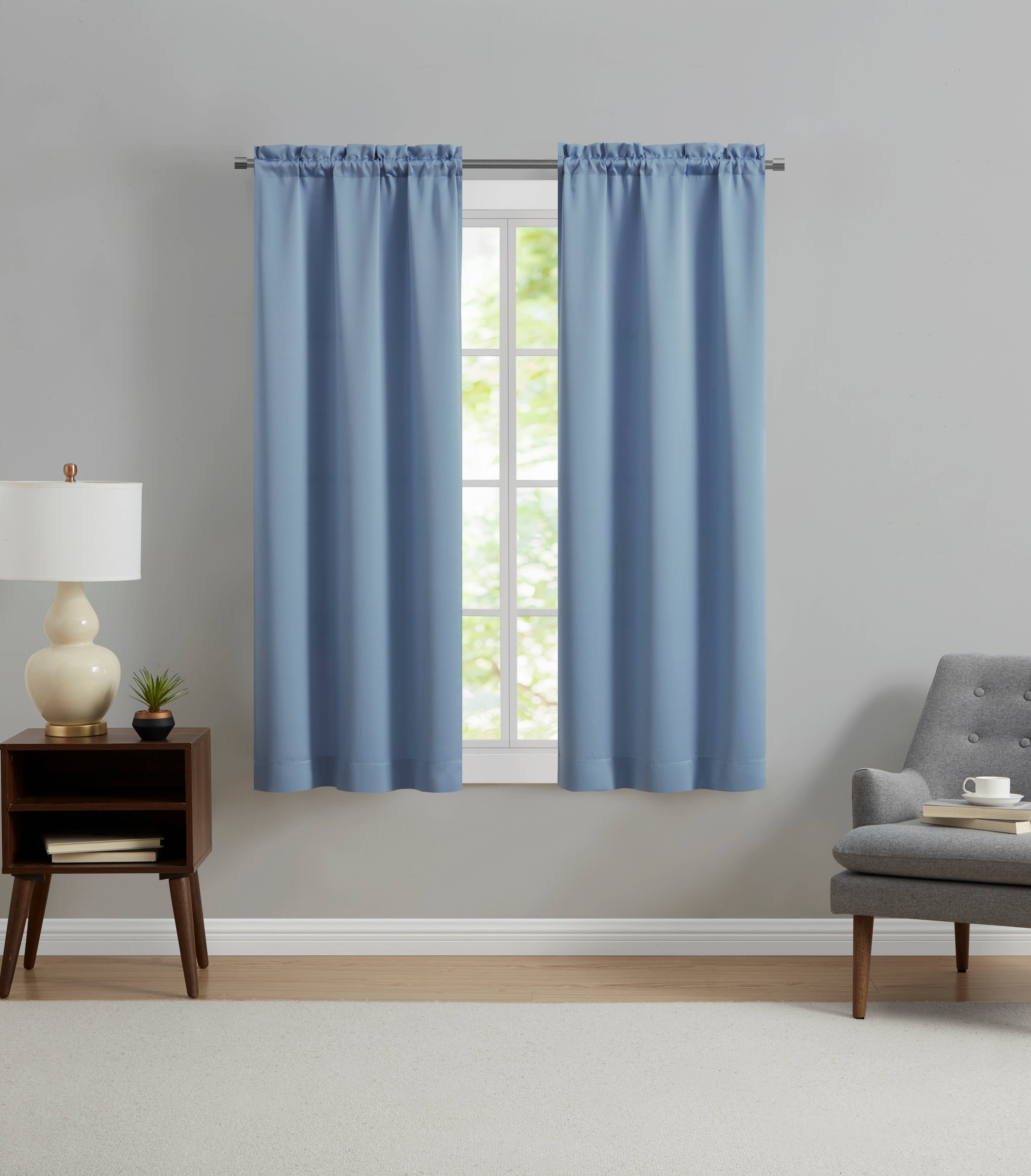 Mainstays Solid Blue Quartz Room Darkening Panel Pair 30x63 Rod Pocket ...