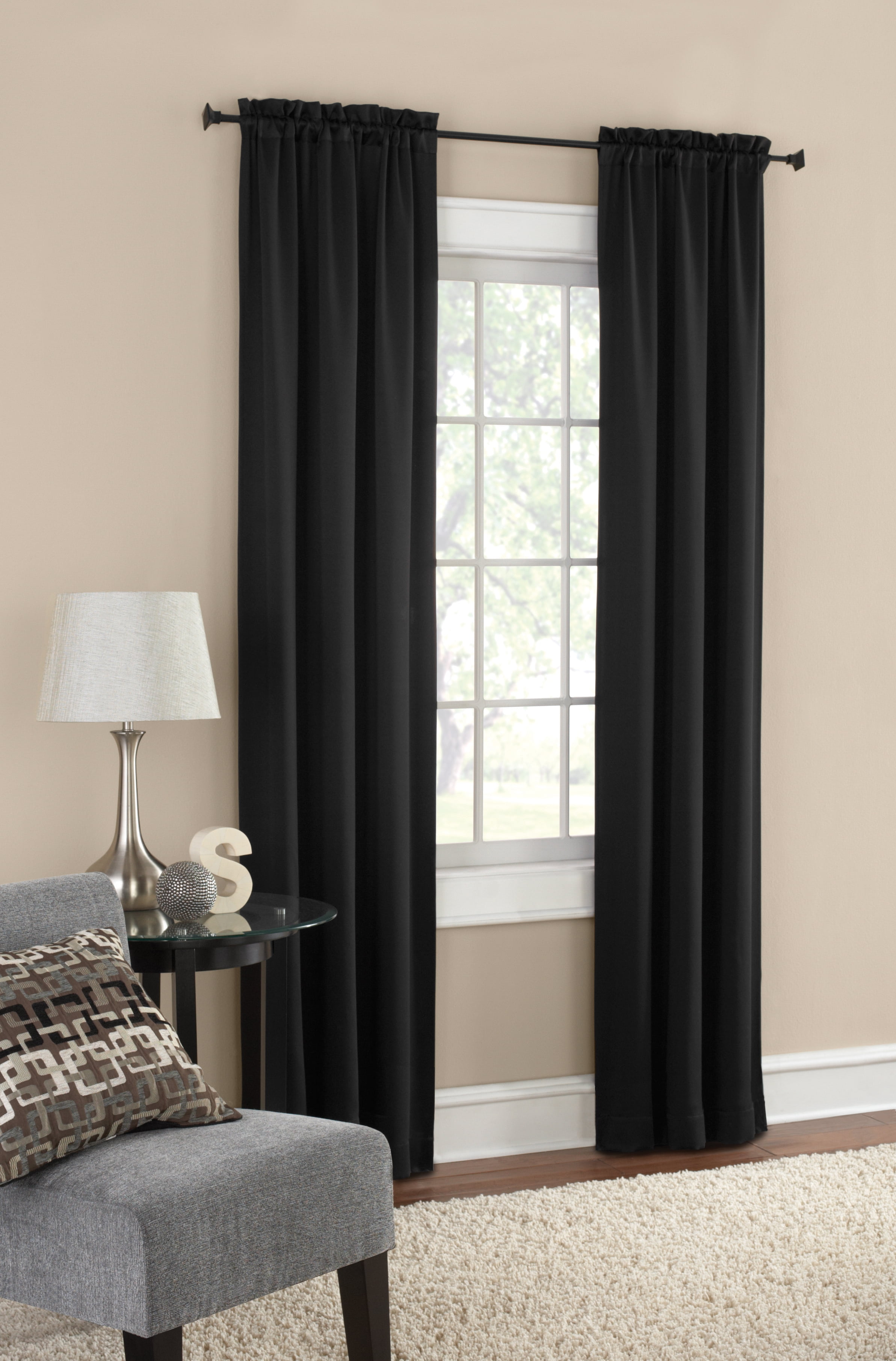 Mainstays Blackout Window Curtains Set of 2, Black, 30x95 Inches ...