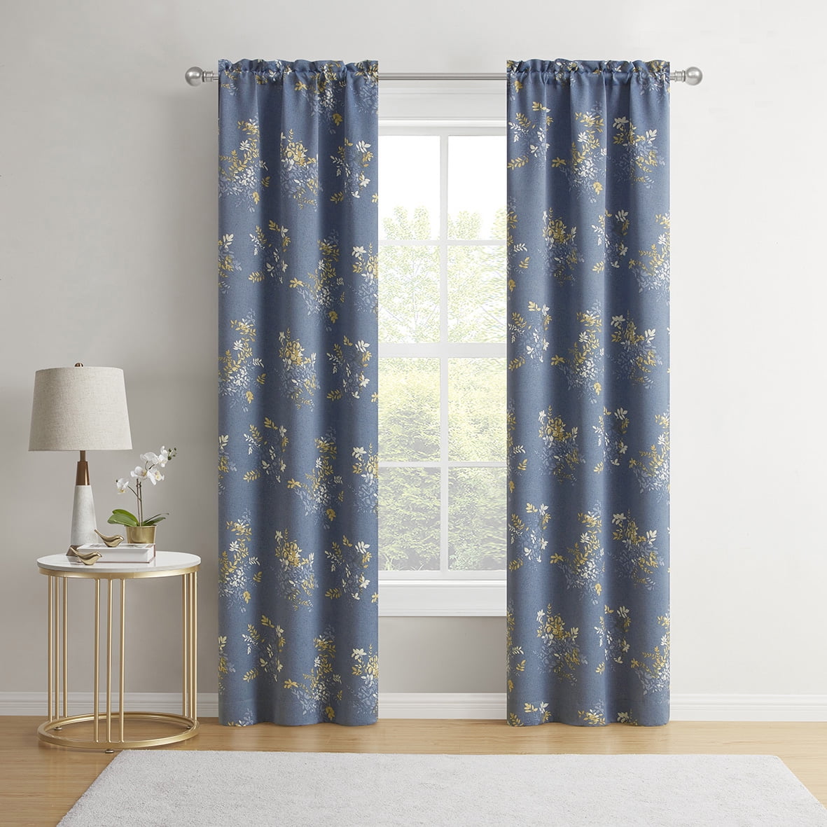 Mainstays Blackout Curtain Panel Pair, Set of 2, Botanical Print Blue ...