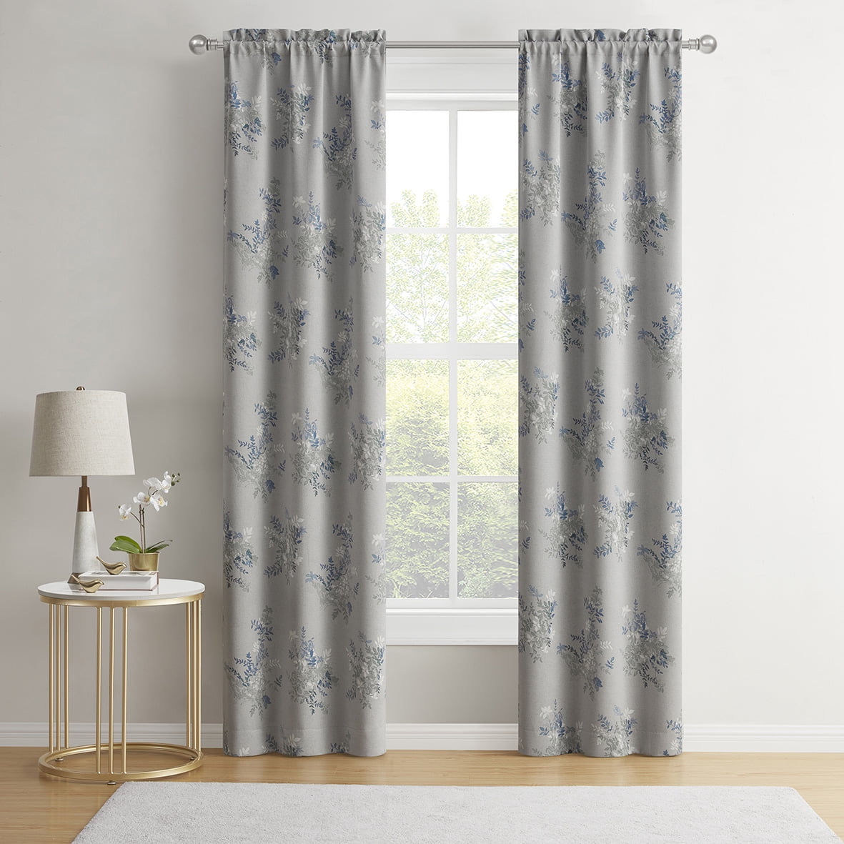 Mainstays Blackout Window Curtain Panels, Botanical Gray, Pair, 30x95 ...