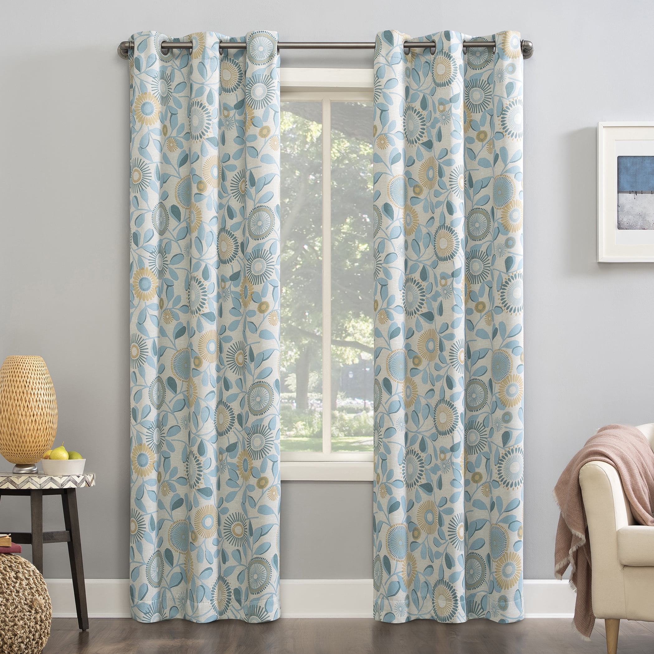 Mainstays Grommet Top Blackout Curtain Panel, 1 Panel, Aquq Print, 40 ...