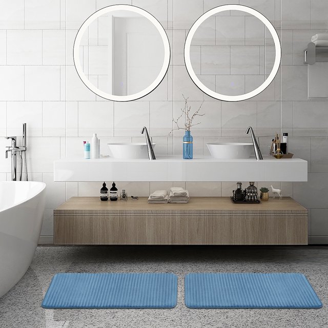 Mainstays Blue 2-Piece Performance Foam 20"x 32" Bath Rug Set - Walmart.com