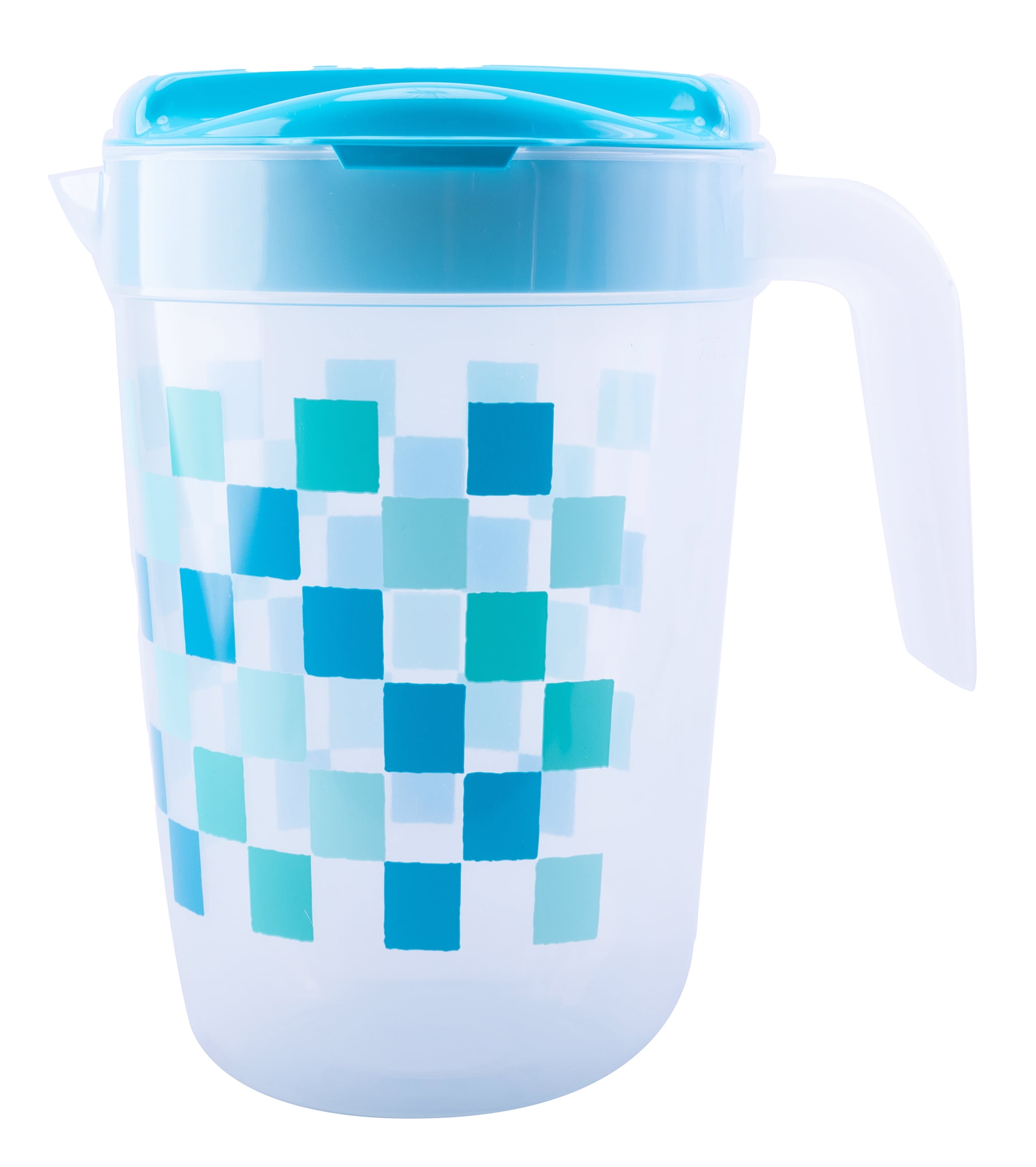Mainstays - Blue Check Plastic 1 Gallon Pitcher with Blue Color Lid ...