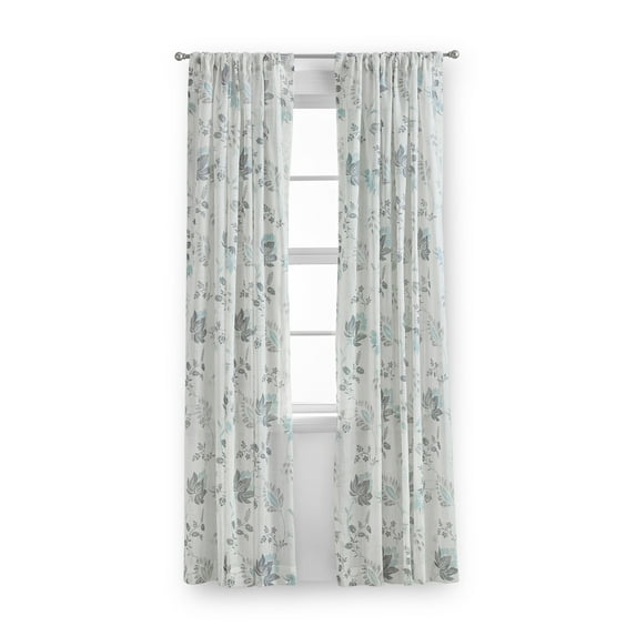 Mainstays Blue Floral 100% Cotton Indoor Sheer Rod Pocket Single ...