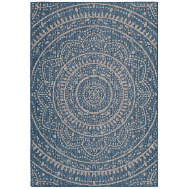 Mainstays Blue Global Medallion Outdoor Polypropylene Area Rug, 7'10 ...
