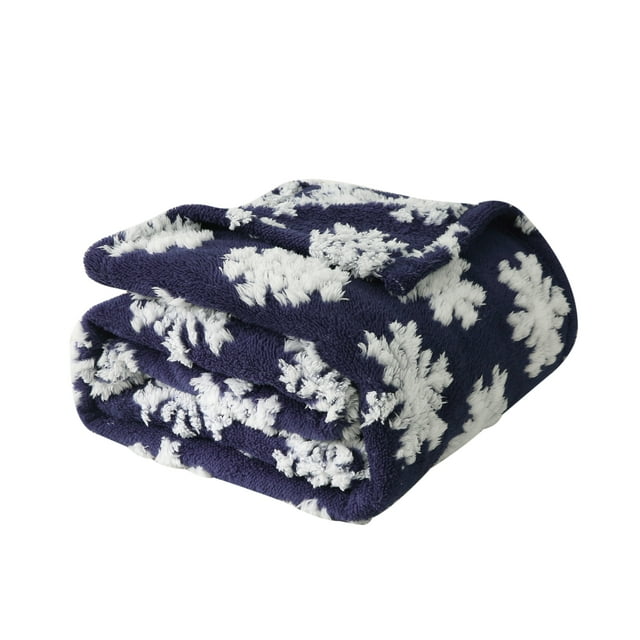Mainstays Blue Snowflake Sherpa Throw Blanket, 50"x60", Adult/Teen ...
