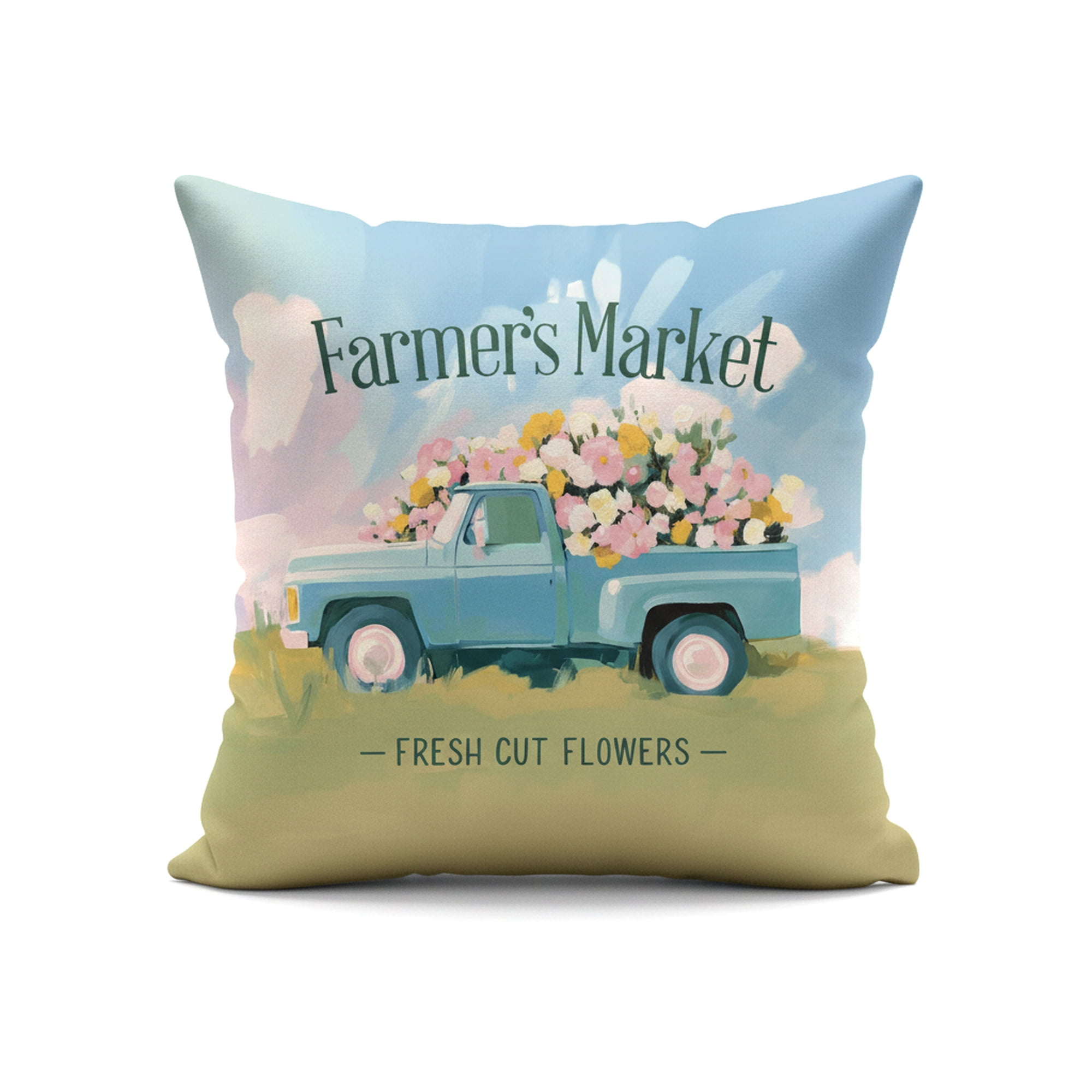 Mainstays 16 in x 16 in Blue Truck Outdoor Pillow, Multi-color ...