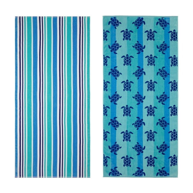 Mainstays Blue Turtles & Stripes Beach Towels (2 Count) - Walmart.com