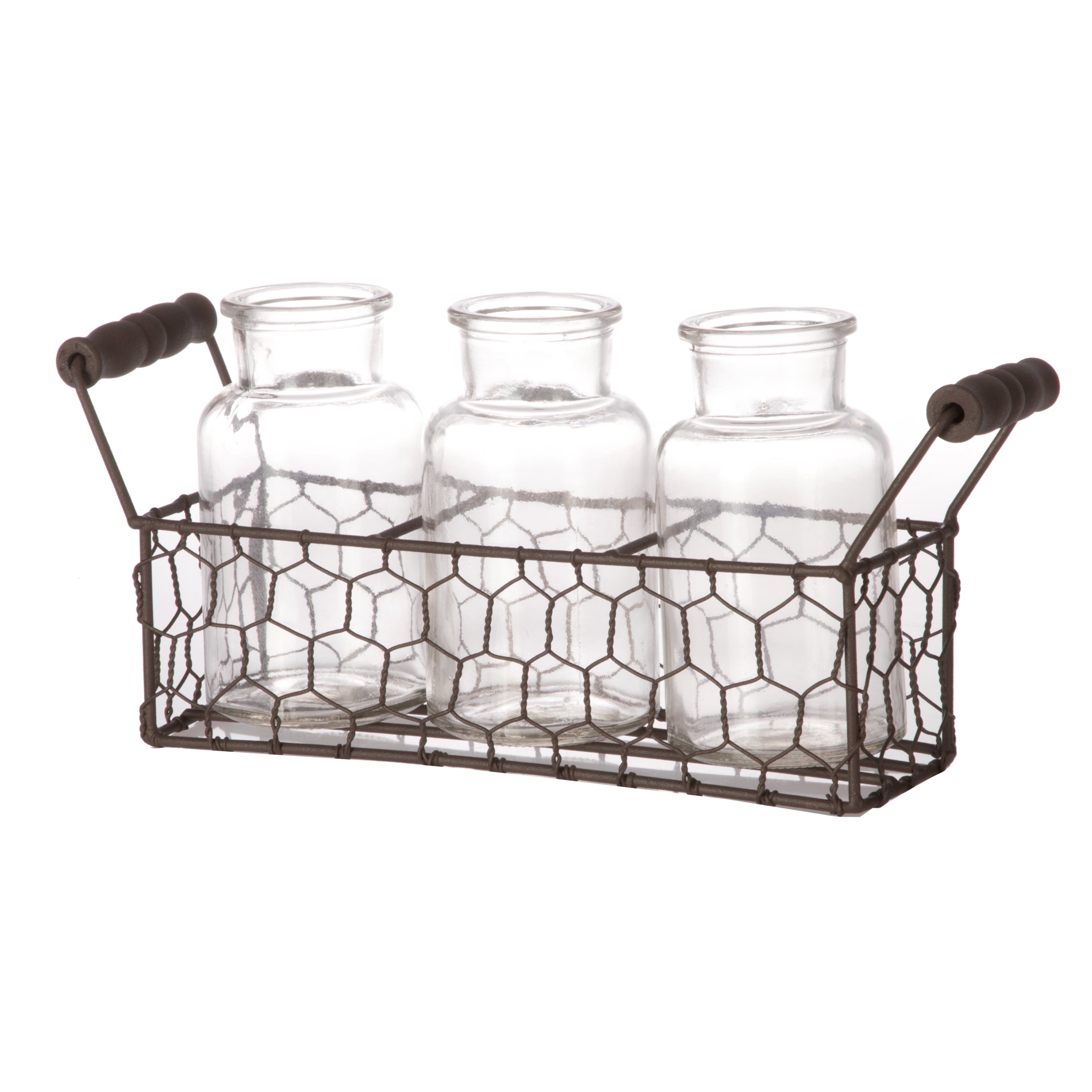 Mainstays Decorative Brown Chicken Wire Basket with Handles and 3 Glass ...