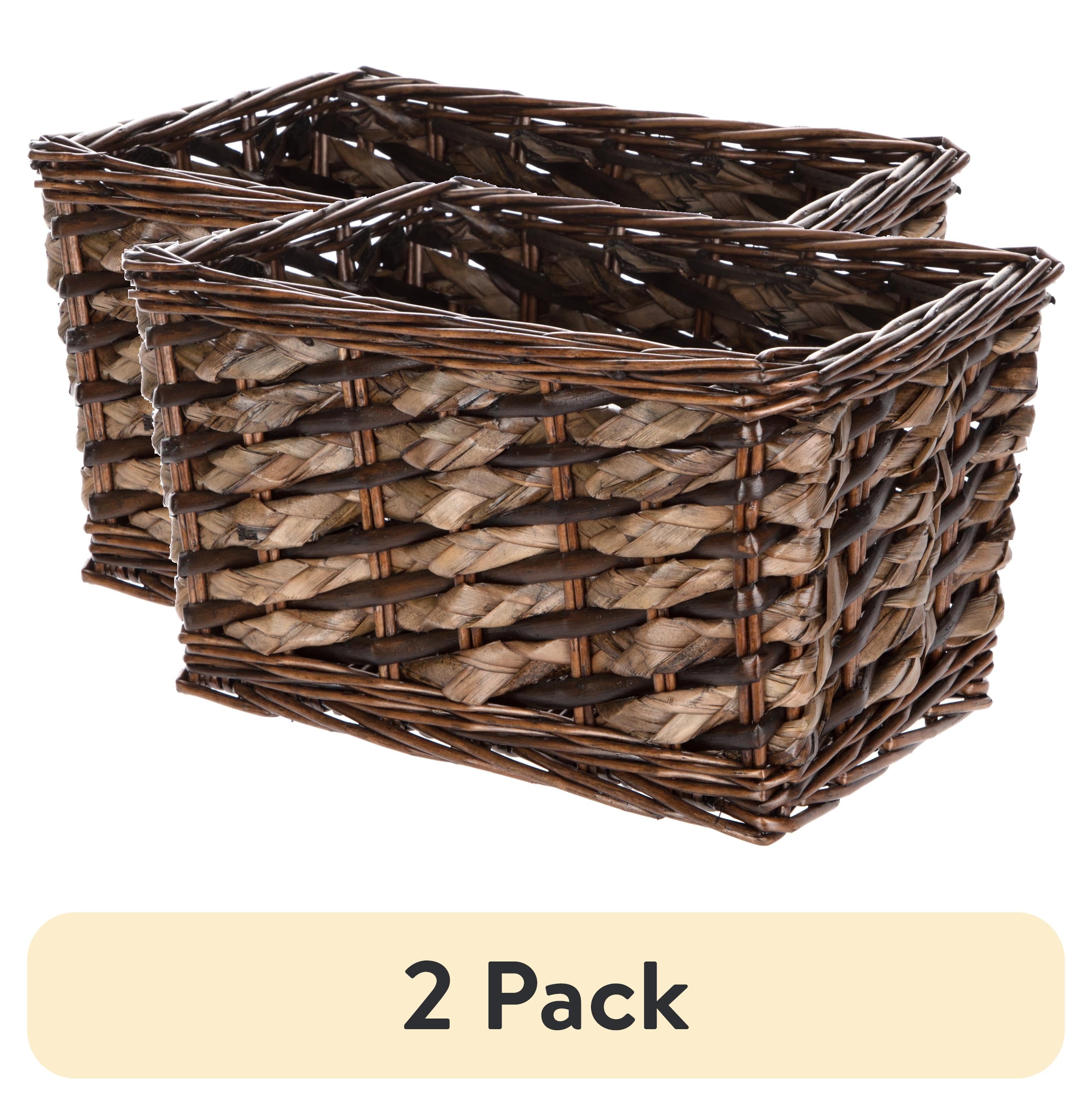 (2 pack) Mainstays Brown Rectangle Willow & Rush Basket - Walmart.com