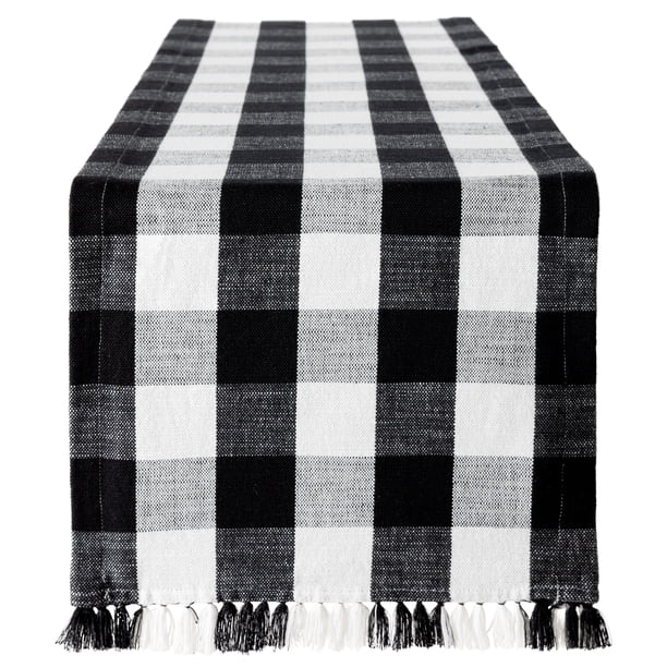 Mainstays Buffalo Plaid Woven Cotton Runner, Black and White, 1 Count ...