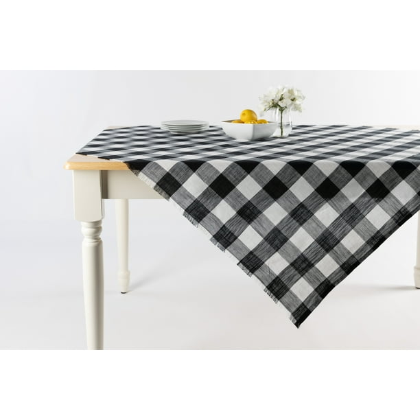 Mainstays Buffalo Plaid Woven Cotton Table Throw, Black and White, 1 ...